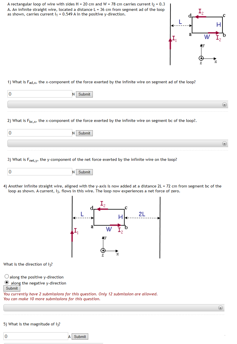 Solved A rectangular loop of wire with sides H = 20 cm and W | Chegg.com