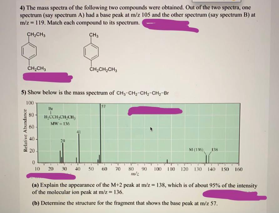 Solved 2) The mass spectrum of an unknown ketone showed the | Chegg.com