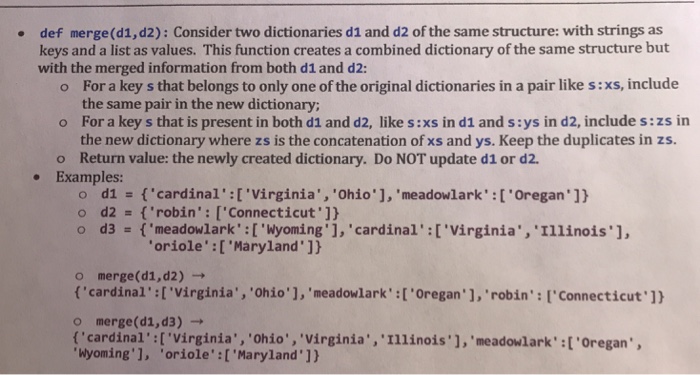 Solved def merge(d1,d2): Consider two dictionaries d1 and d2 | Chegg.com
