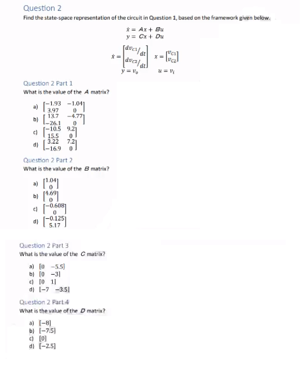 Solved VoFind the state-space representation of the circuit | Chegg.com