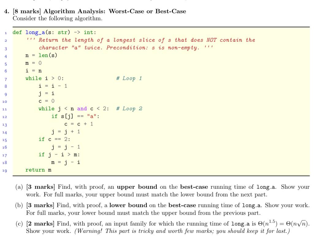 4. (8 marks] Algorithm Analysis: Worst-Case or | Chegg.com