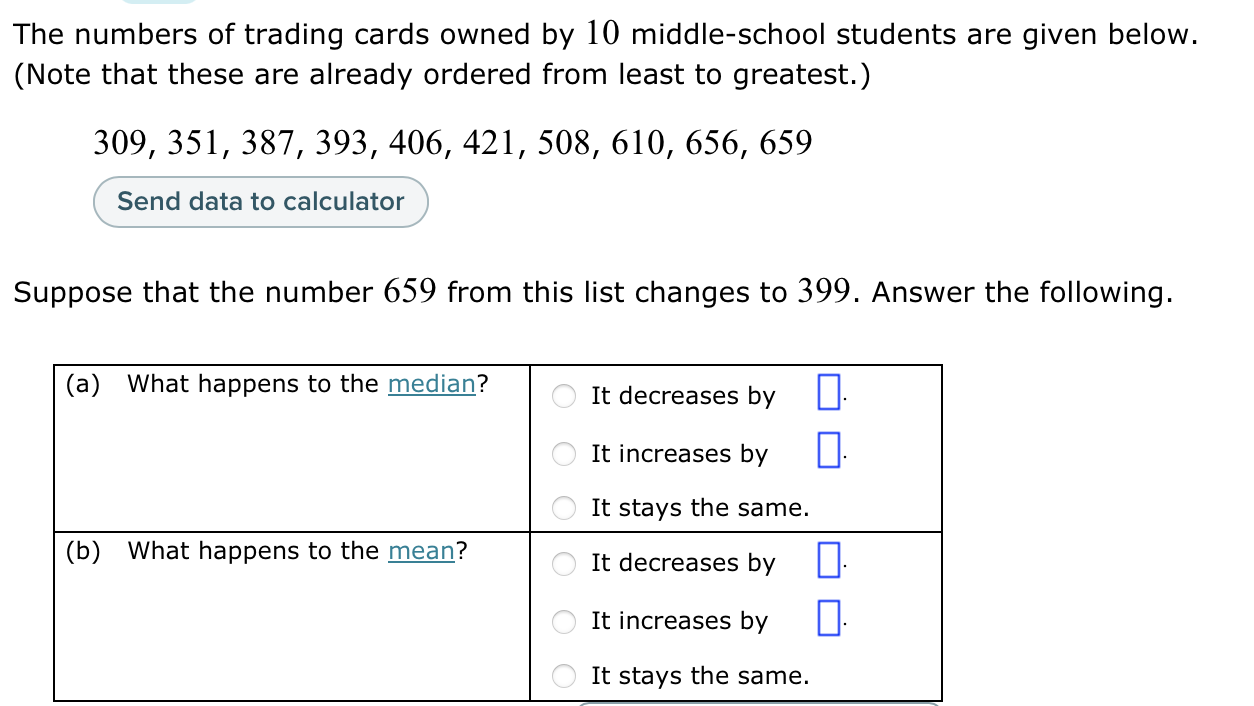 Solved The numbers of trading cards owned by 10 | Chegg.com