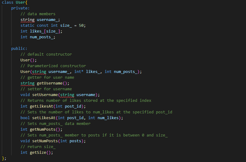Solved // getter for user name string User : : | Chegg.com