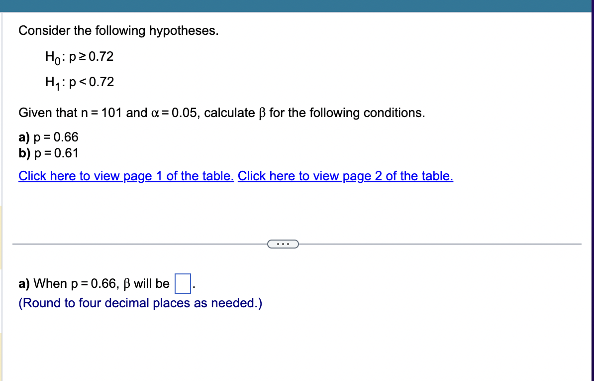 Solved Consider the following hypotheses. H0:p≥0.72H1:p