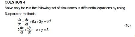Solved Solve only for x in the following set of simultaneous | Chegg.com