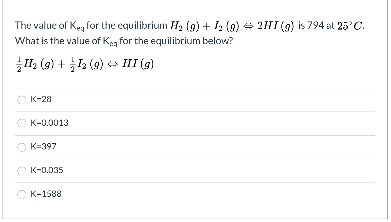 Solved What is the equilibrium constant expression, Keq, for | Chegg.com