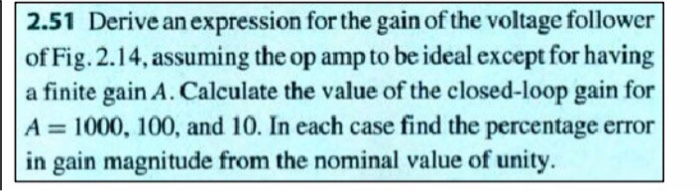 Solved 2.51 Derive an expression for the gain of the voltage | Chegg.com
