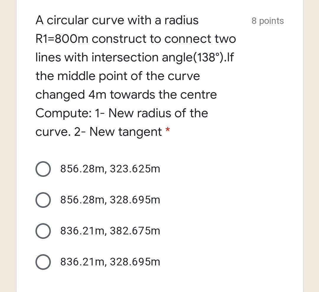 Solved 8 Points A Circular Curve With A Radius R1 800m Chegg