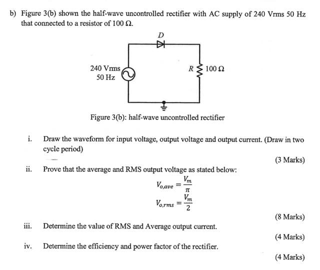 Solved b) Figure 3(b) shown the half-wave uncontrolled | Chegg.com