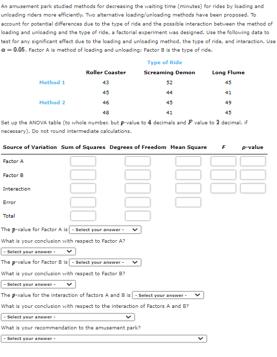 Solved An amusement park studied methods for decreasing the | Chegg.com