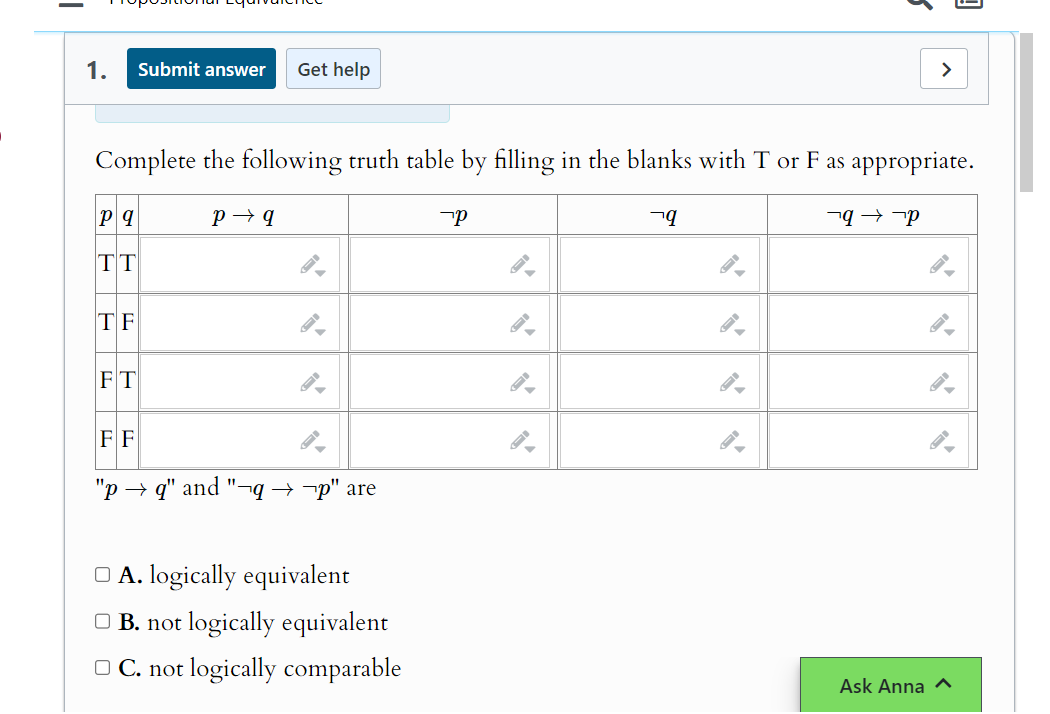 Solved Complete the following truth table by filling in the | Chegg.com