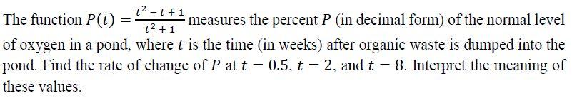 Solved t2-t+1 The function P(t) measures the percent P (in | Chegg.com