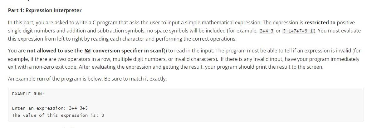 Solved Part 1: Expression interpreter single digit numbers | Chegg.com Solved Part 1: Expression interpreter single digit numbers | Chegg.com