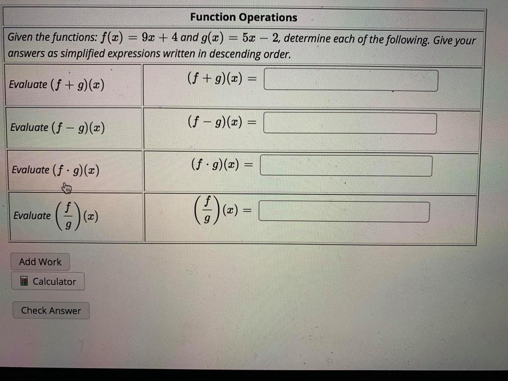Solved Function Operations Given the functions: f(x) = 9x + | Chegg.com