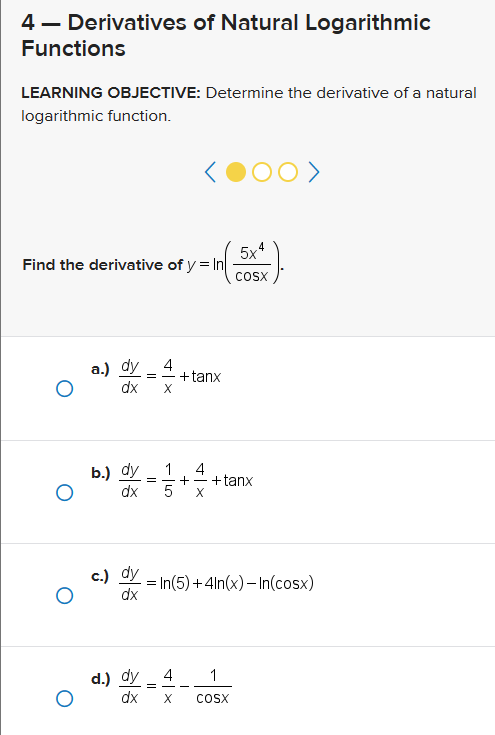 Solved 4 - Derivatives of Natural Logarithmic Functions | Chegg.com