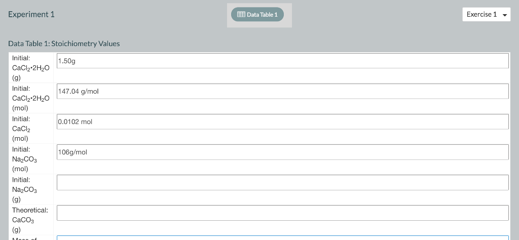 Experiment 1 HE Data Table 1 Exercise 1 - Data Table | Chegg.com