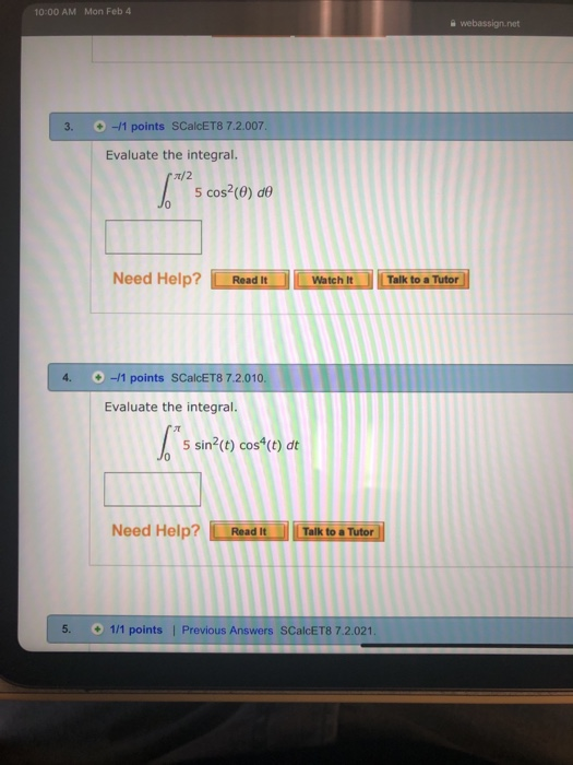 Solved 10:00 AM Mon Feb 4 3. 1 points SCalcET8 7.2.007 | Chegg.com Solved 10:00 AM Mon Feb 4 3. 1 points SCalcET8 7.2.007 | Chegg.com