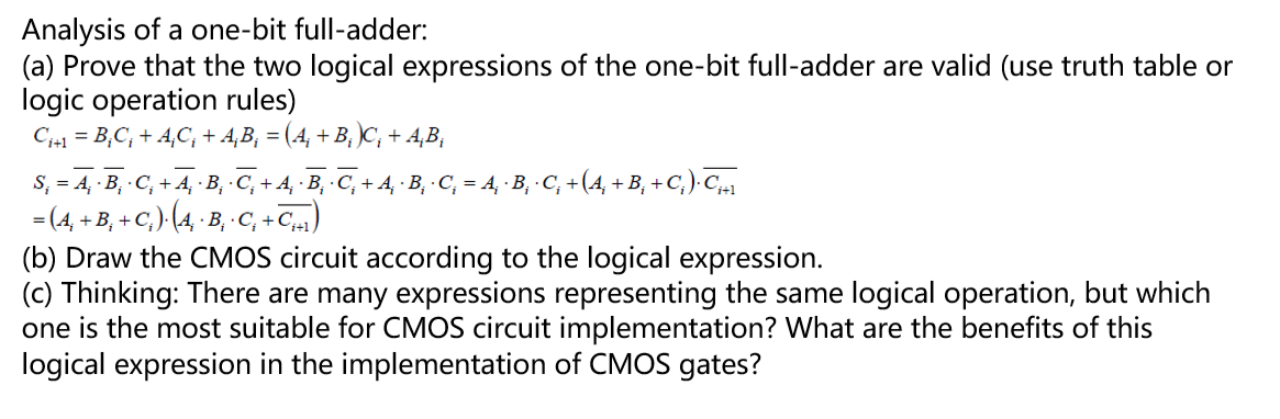 Solved Analysis of a one-bit full-adder: (a) Prove that the | Chegg.com