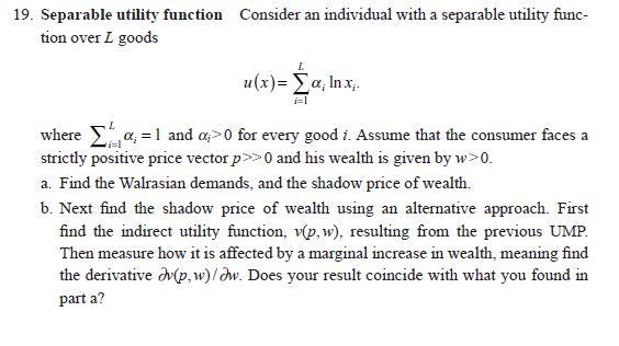Solved 19. Separable utility function Consider an individual | Chegg.com