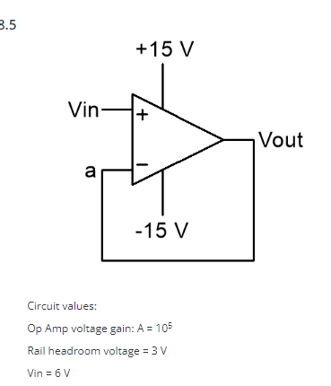 Solved Circuit values: Op Amp voltage gain: A=105 Rail | Chegg.com