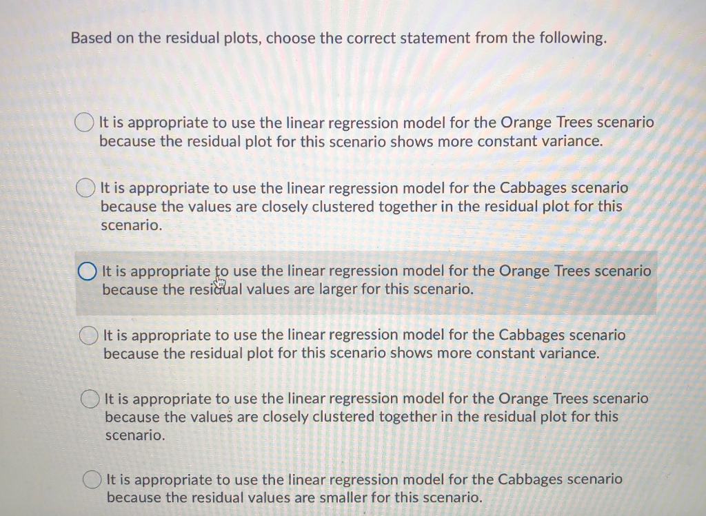Solved Based on the residual plots, choose the correct | Chegg.com