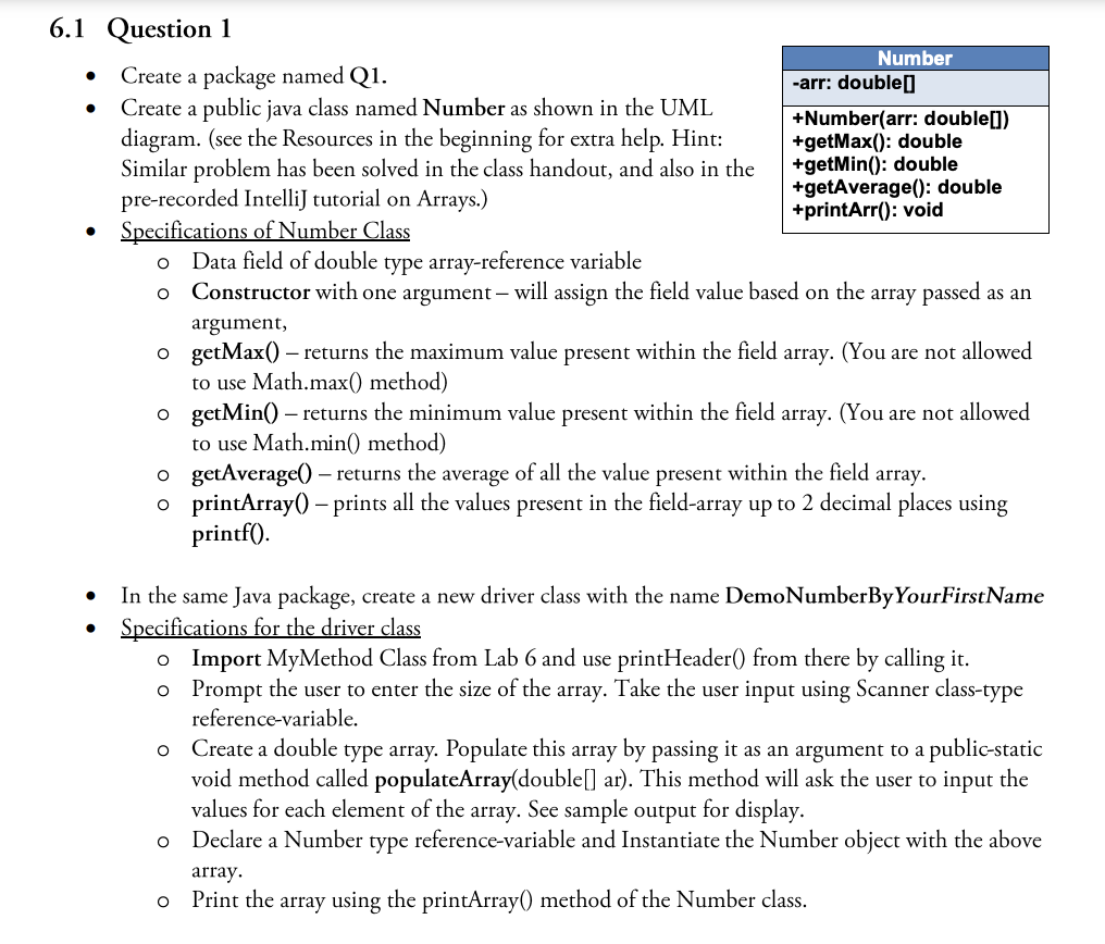 Solved . o 6.1 Question 1 Number Create a package named Qi. | Chegg.com