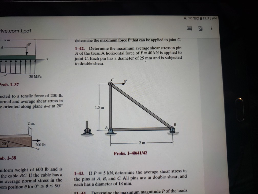 Solved Determine the maximum average shear stress in pin A | Chegg.com