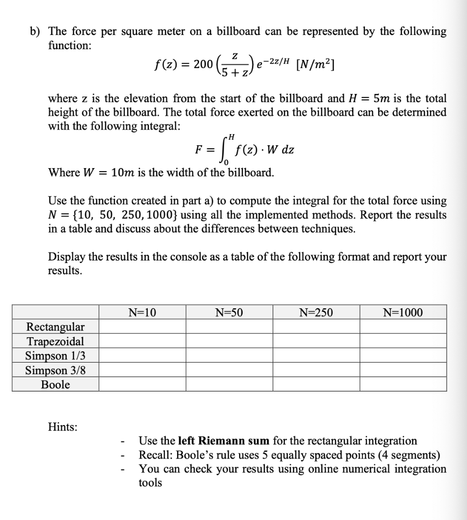 a) Create a function NumericalIntegration with the | Chegg.com