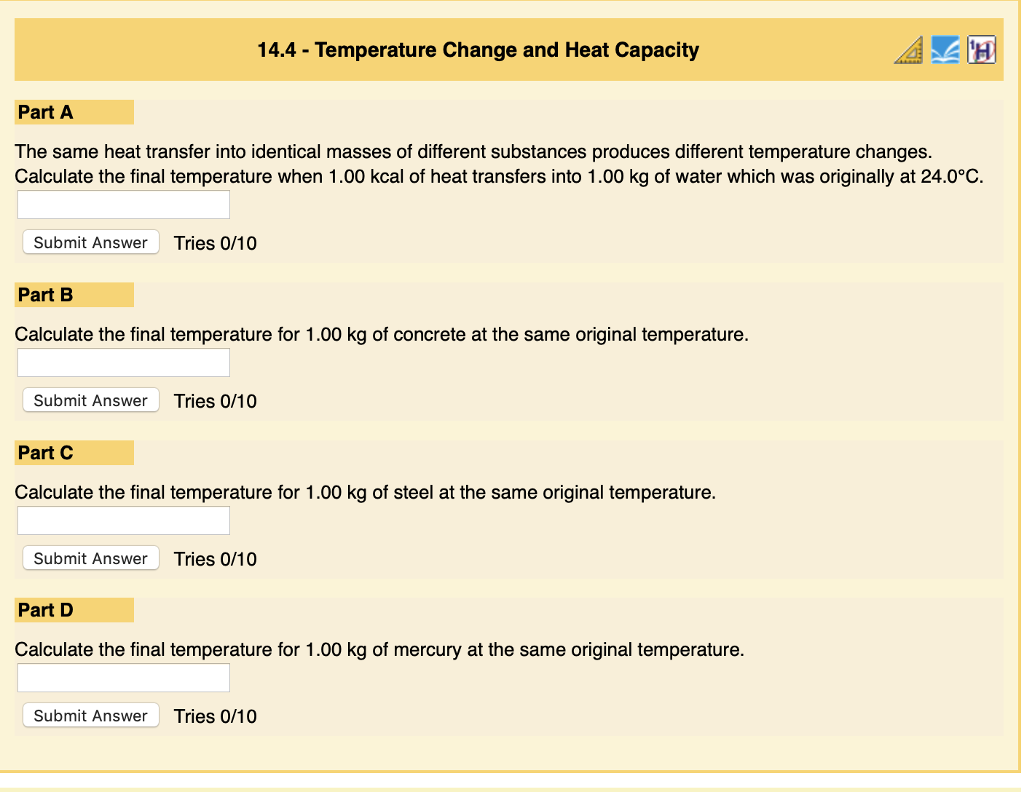 Solved 14.4 - Temperature Change and Heat Capacity Part A | Chegg.com