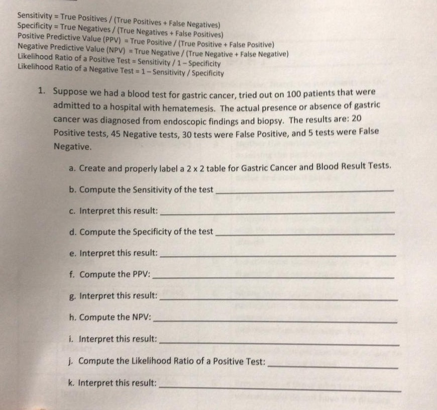 Solved Sensitivity True Positives /(True Positives+ False | Chegg.com