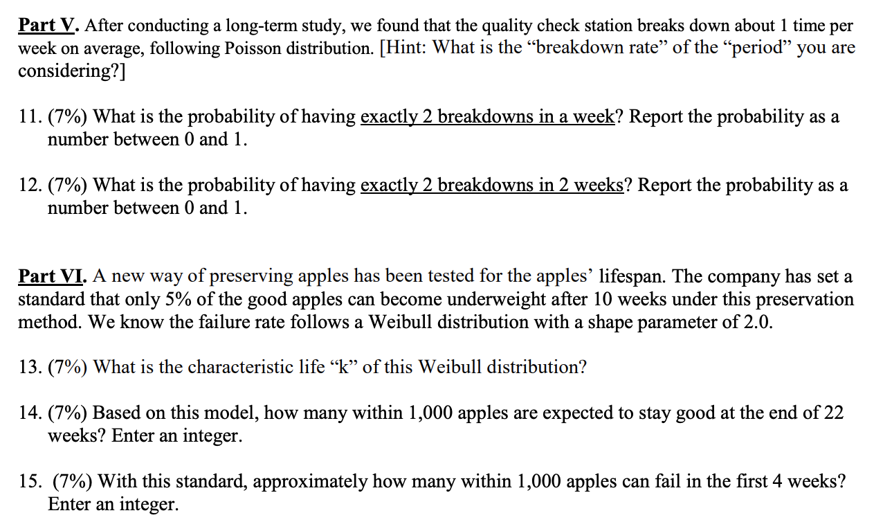 Solved Part V. After conducting a long-term study, we found | Chegg.com
