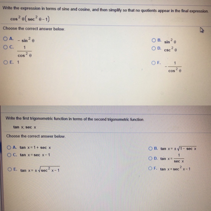 Solved Write the expression in terms of sine and cosine, and | Chegg.com