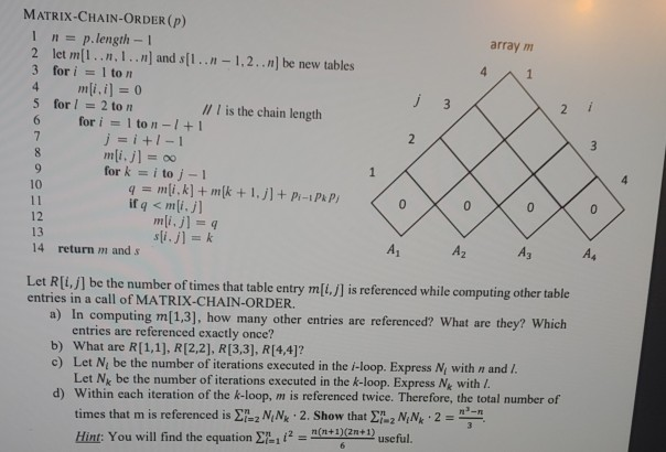Solved array m MATRIX-CHAIN-ORDER(p) 1 = p.length - 1 2 let | Chegg.com