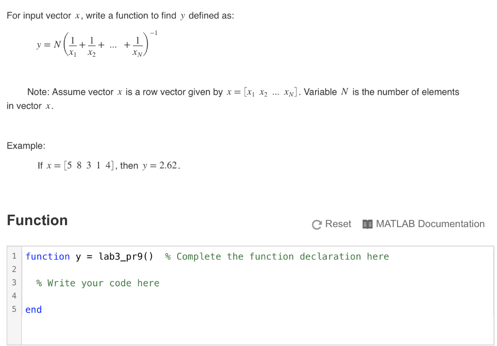 Solved For input vector x, write a function to find y | Chegg.com