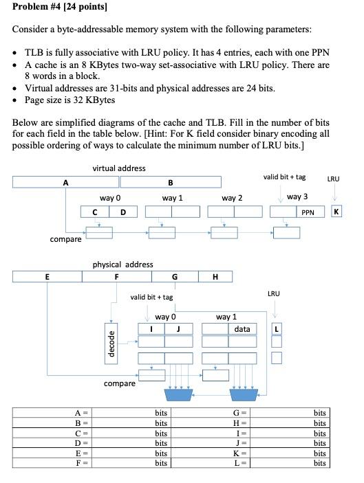 Problem #4 [24 points) Consider a byte-addressable | Chegg.com