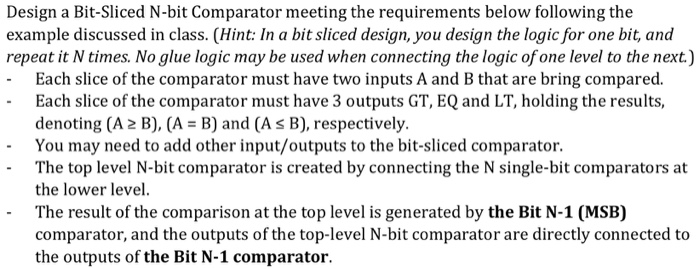 Solved Design a Bit-Sliced N-bit Comparator meeting the | Chegg.com