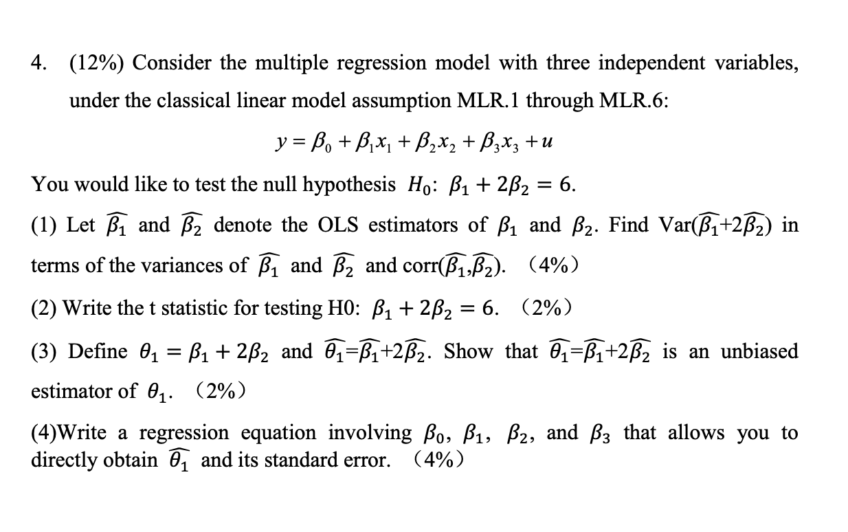 Solved (12%) Consider the multiple regression model with | Chegg.com