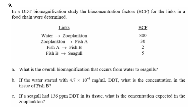 9. In a DDT biomagnification study the | Chegg.com