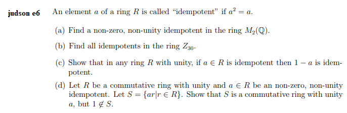 Solved judson eb An element a of a ring R is called | Chegg.com