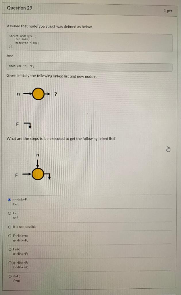 Solved Question 29 1 pts Assume that nodeType struct was | Chegg.com