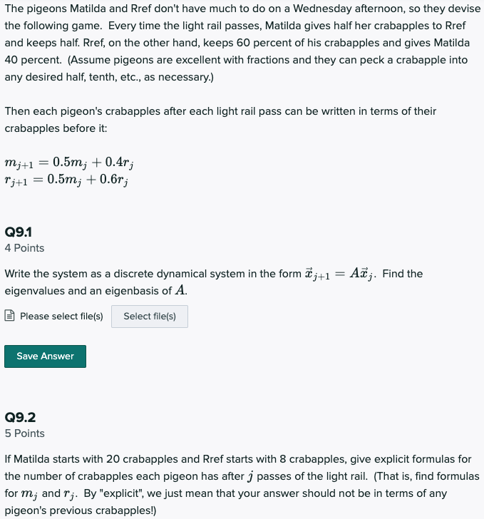 Solved The pigeons Matilda and Rref don't have much to do on | Chegg.com