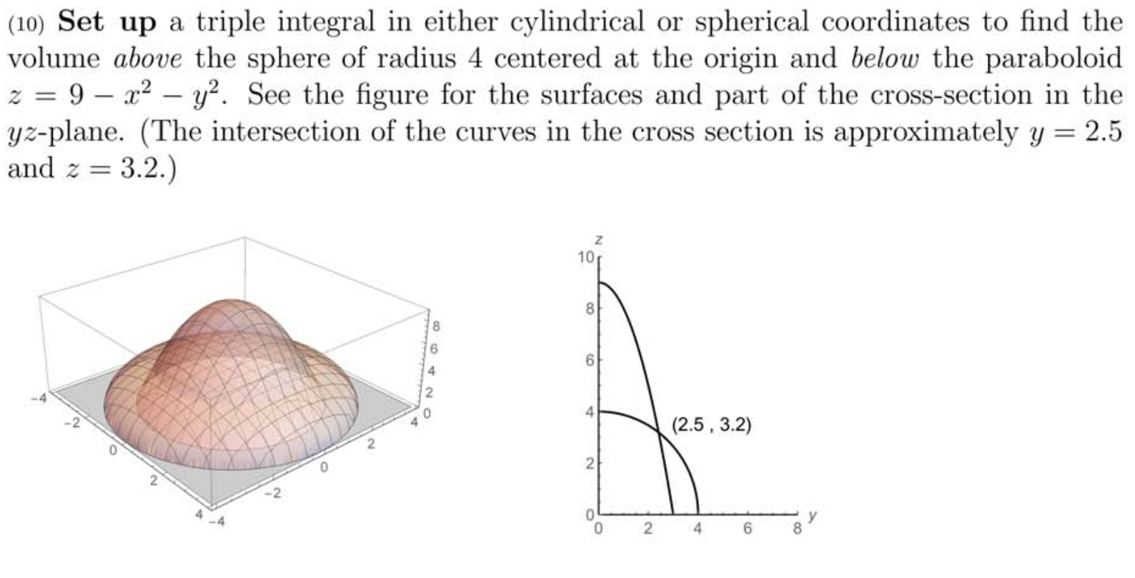 (10) Set up a triple integral in either cylindrical | Chegg.com