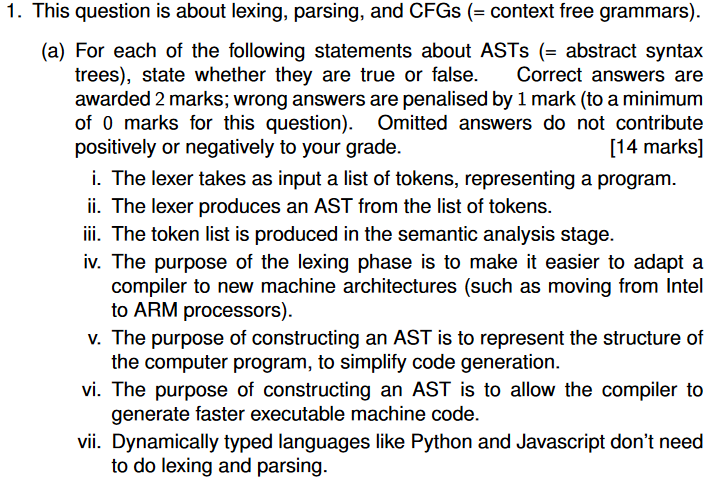 Solved 1. This question is about lexing, parsing, and CFGs | Chegg.com