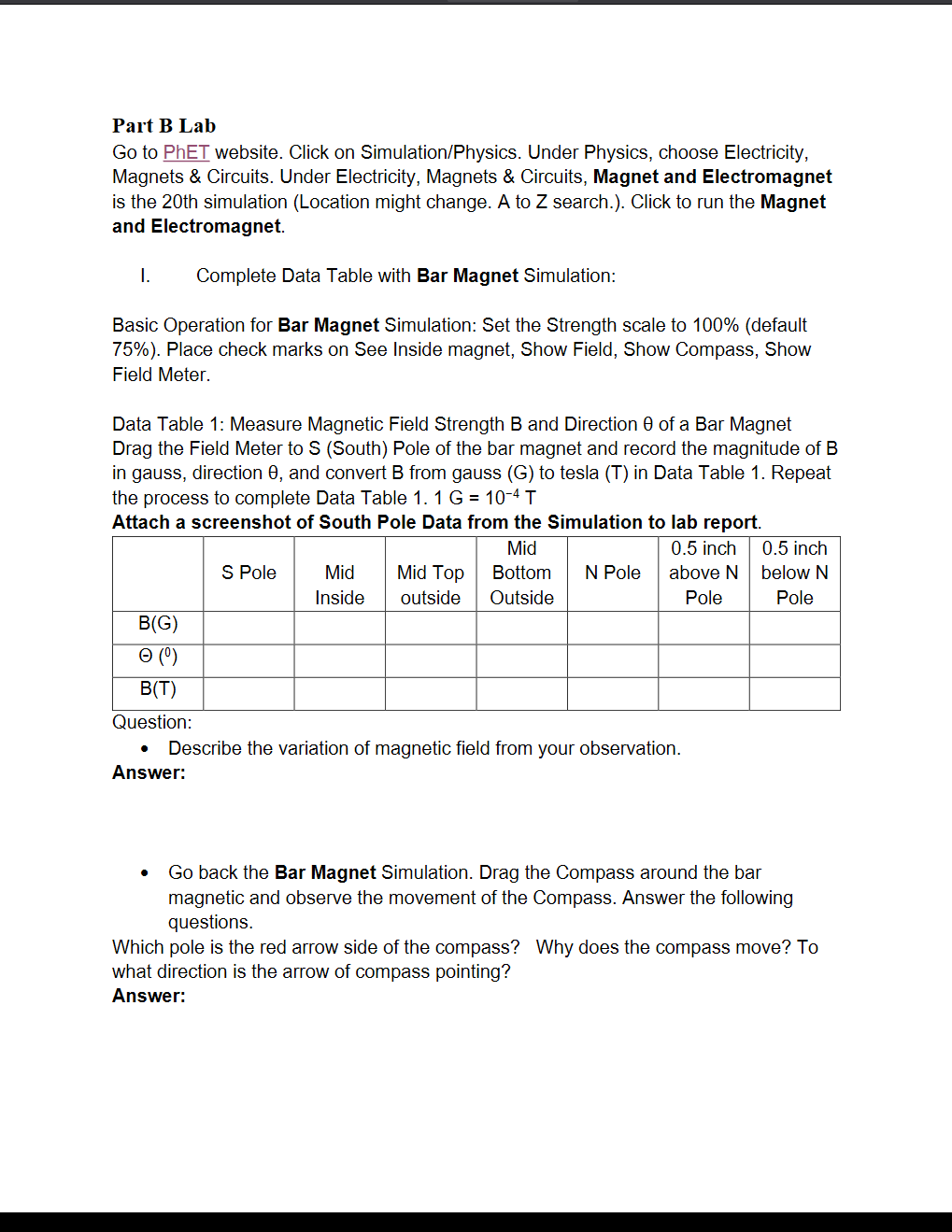 Part B Lab Go to PhET website. Click on | Chegg.com