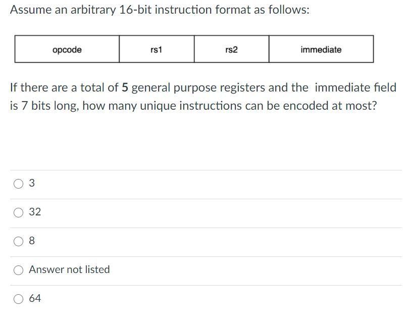 Solved Assume an arbitrary 16-bit instruction format as | Chegg.com