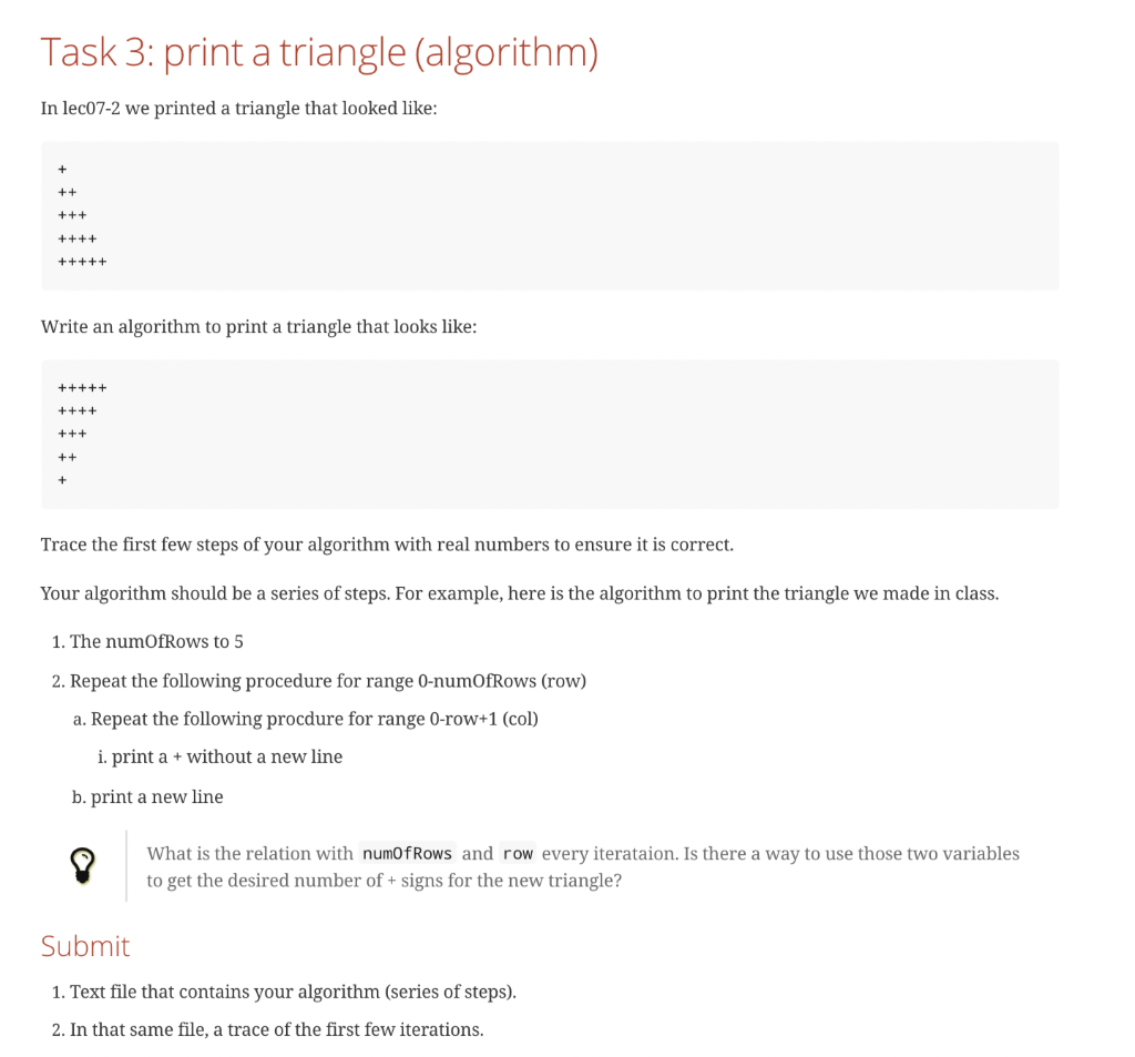 Solved Task 3 Print A Triangle Algorithm In Lec07 2 We 0684