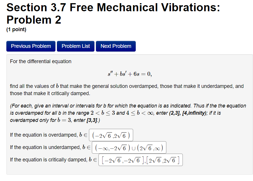 Solved Section 3.7 Free Mechanical Vibrations: Problem 2 (1 | Chegg.com