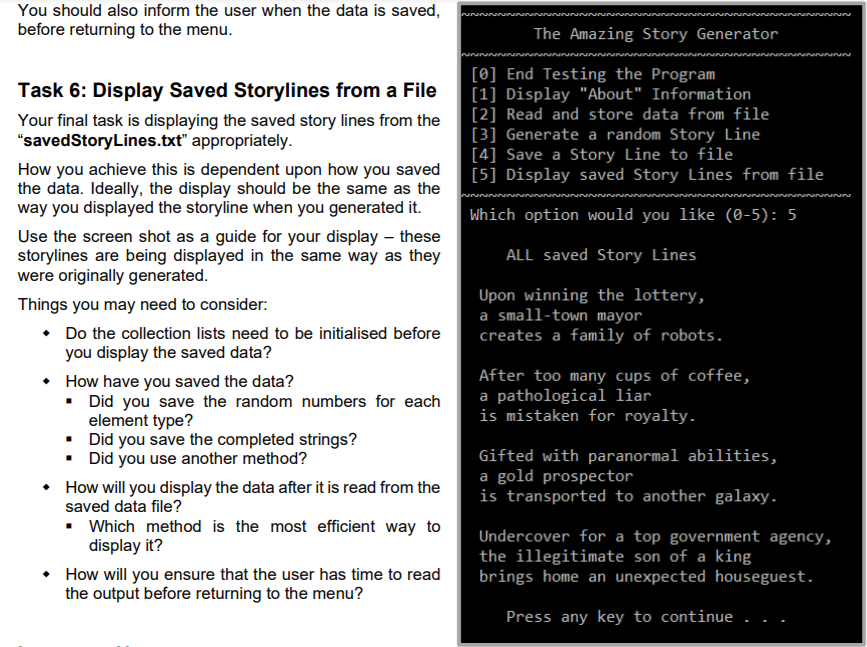 Solved NNNNNNN The Amazing Story Generator Task 1: Create | Chegg.com