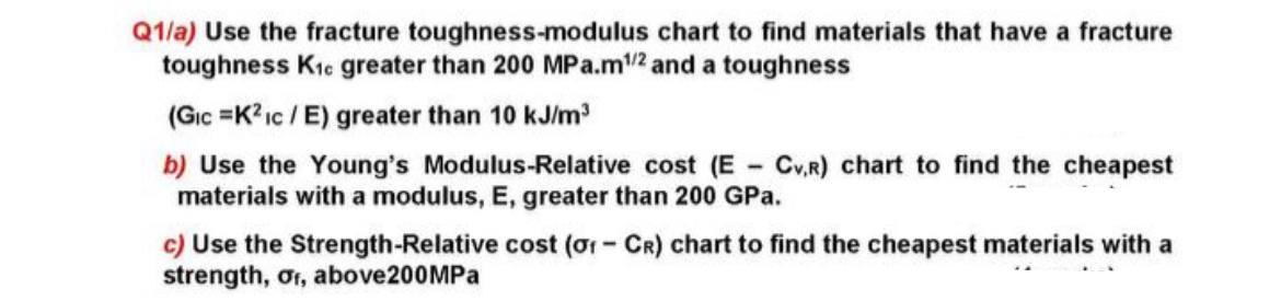 Solved Q1/a) Use the fracture toughness-modulus chart to | Chegg.com
