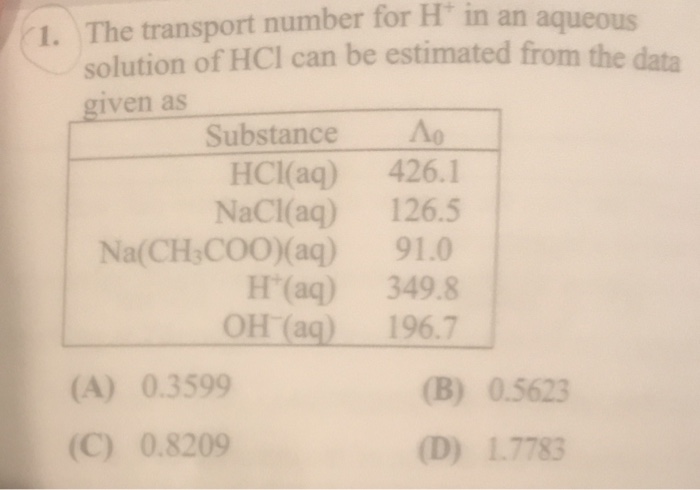 Solved 1. The transport number for H in an aqueous estimated | Chegg.com
